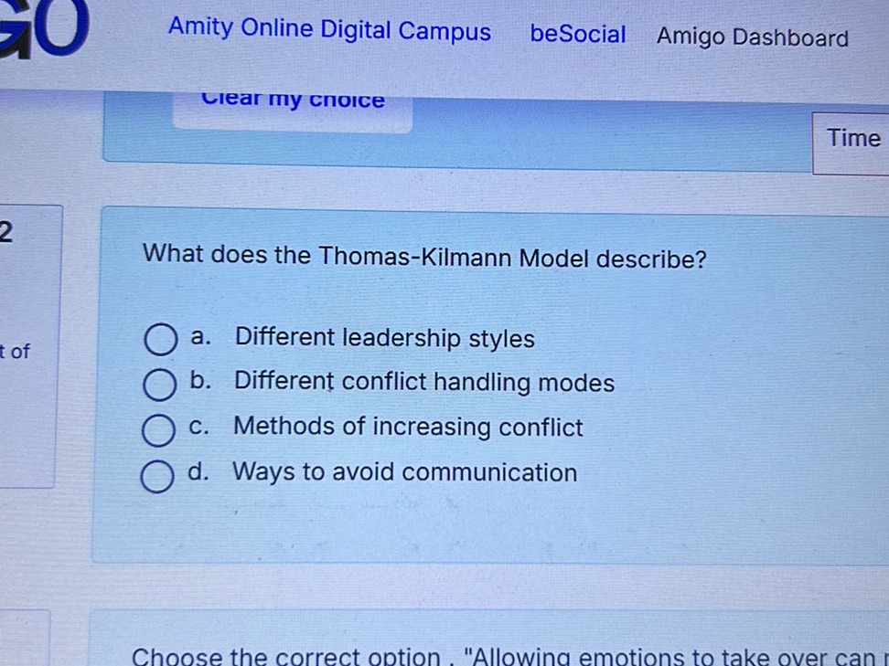 What does the Thomas-Kilmann Model describe? | StudyX