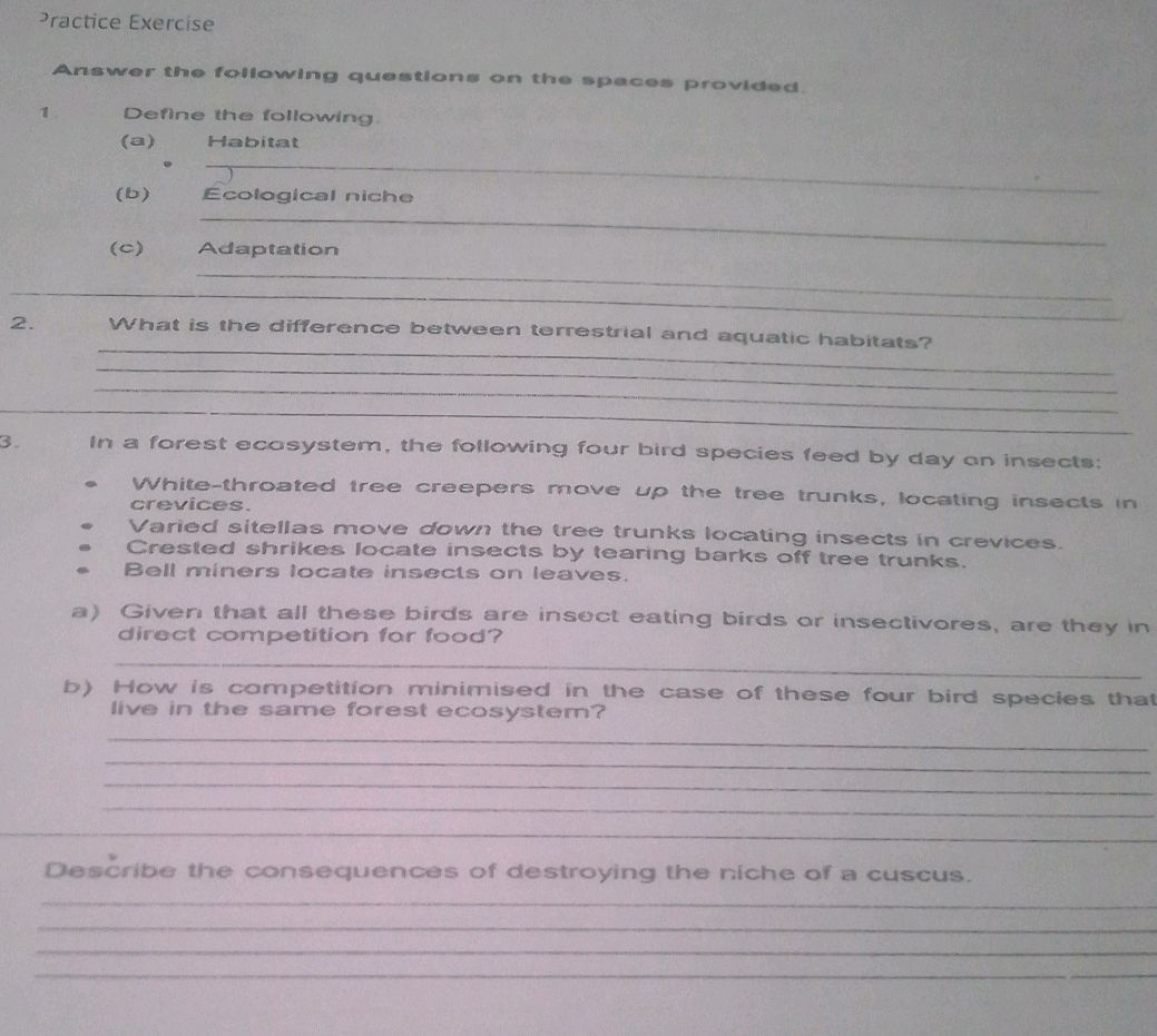 1. Define the following. (a) Habitat (b) | StudyX