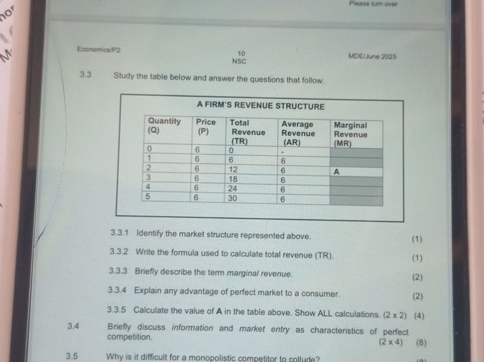 3.3 Study the table below and answer the | StudyX