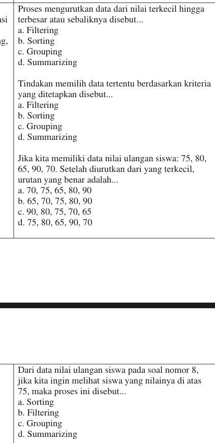 Proses mengurutkan data dari nilai terkecil | StudyX
