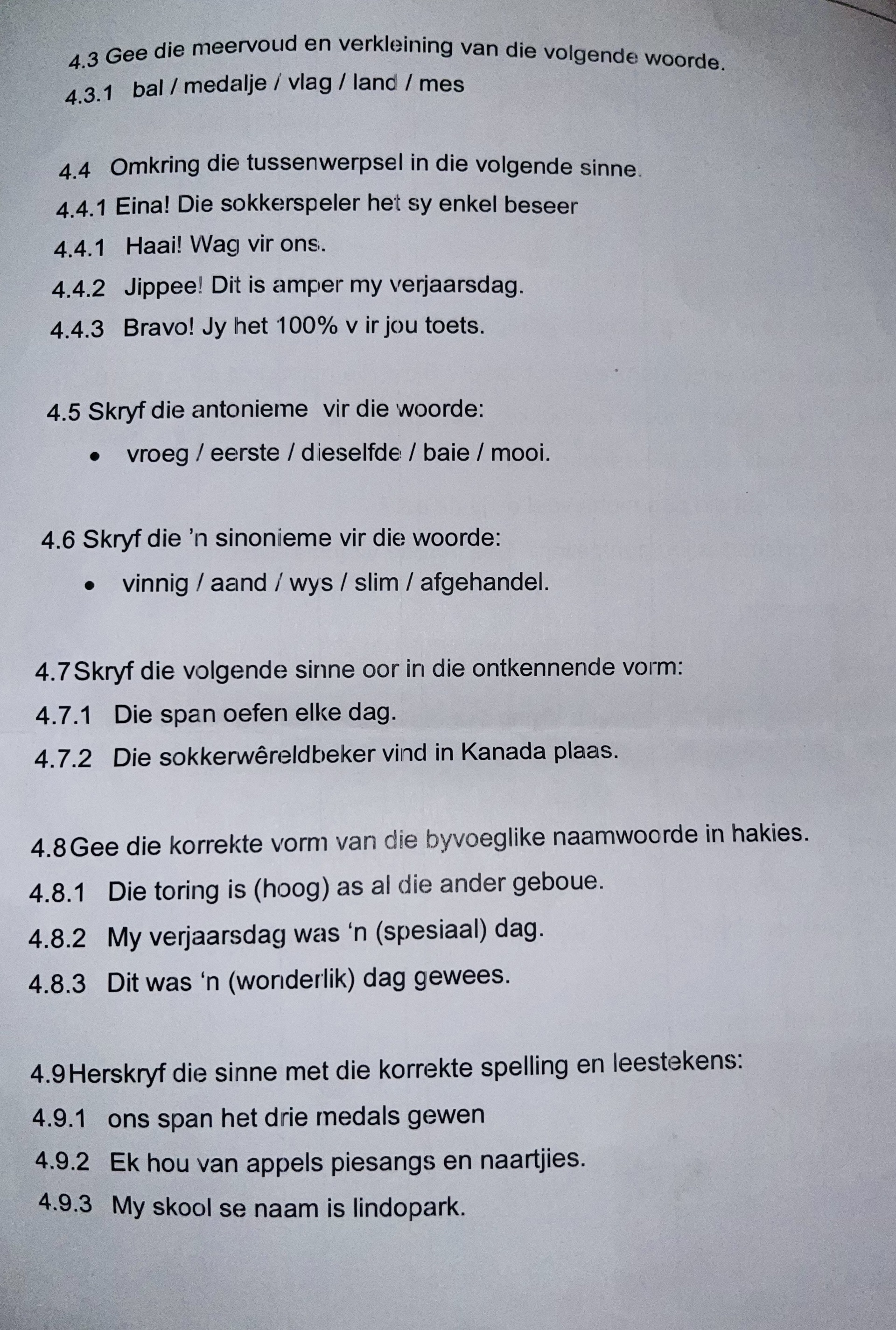 4.3 Gee die meervoud en verkleining van die | StudyX