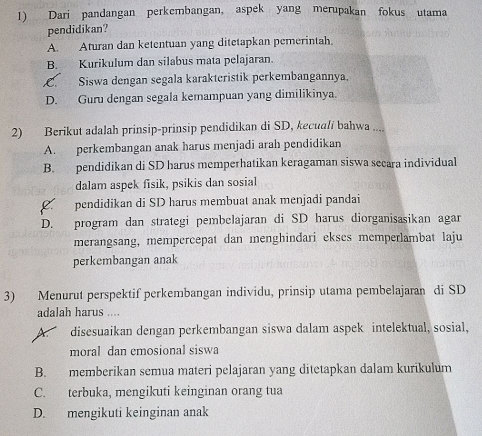 1) Dari pandangan perkembangan, aspek yang | StudyX