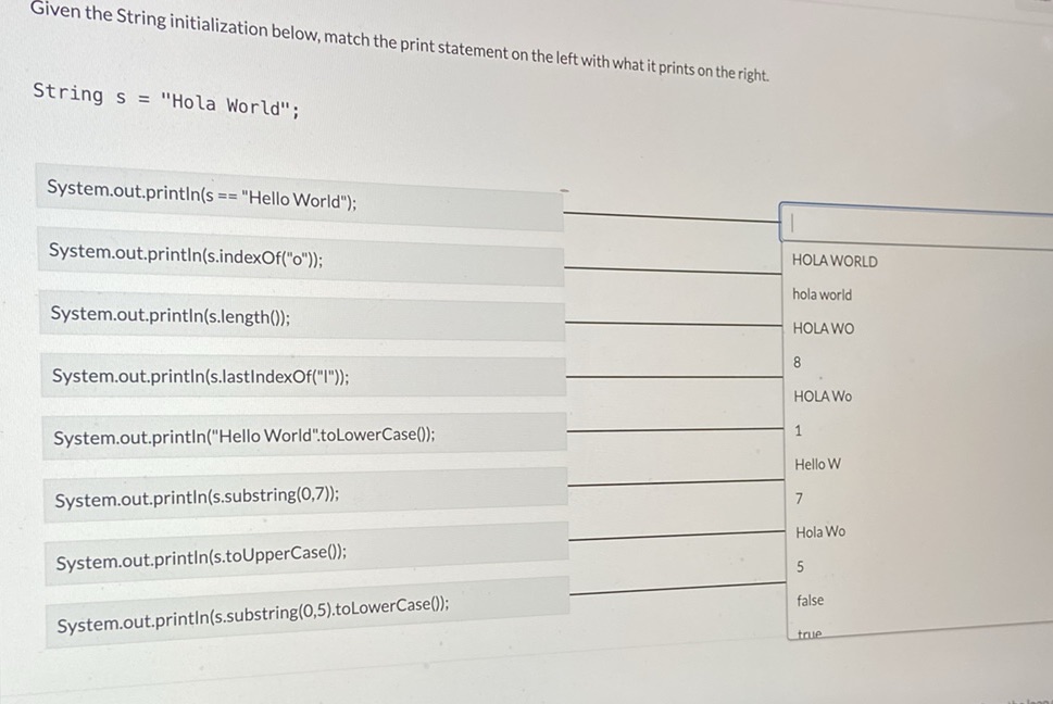 Given the String initialization below, match | StudyX