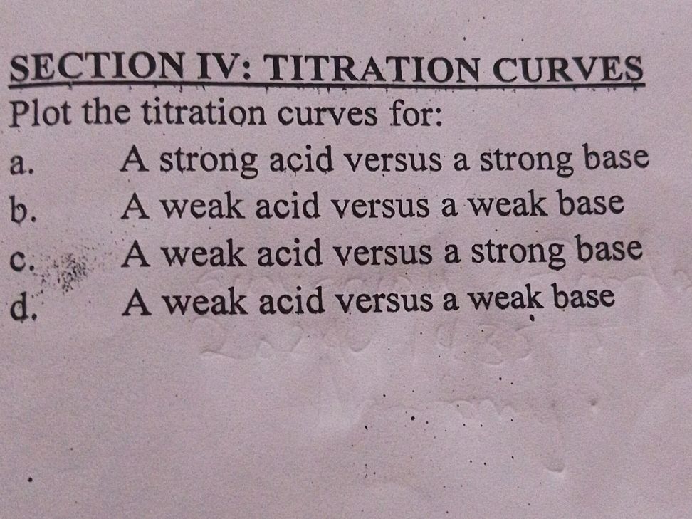 Plot the titration curves for: a. A strong | StudyX