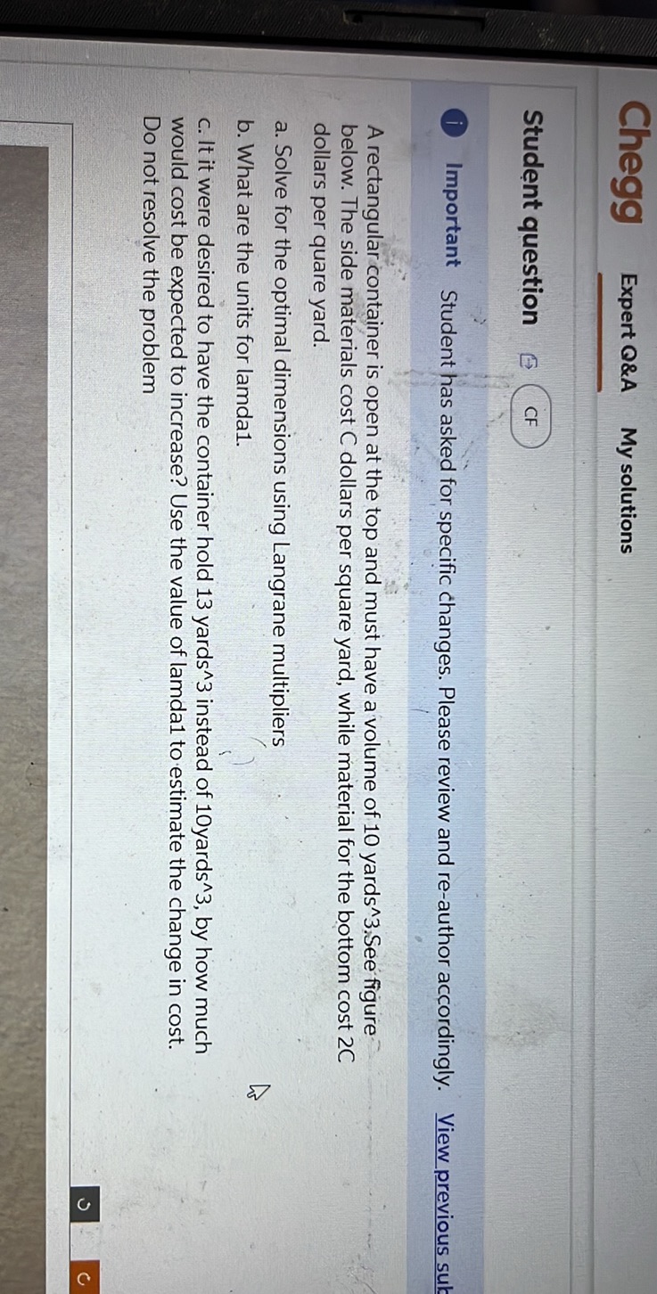A rectangular container is open at the top | StudyX