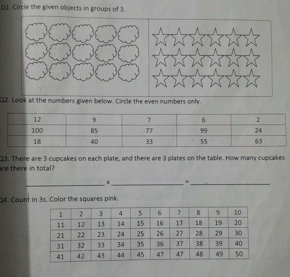 Q1. Circle the given objects in groups of 3. | StudyX