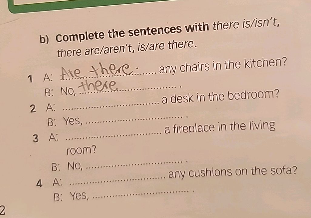 b) Complete the sentences with there | StudyX