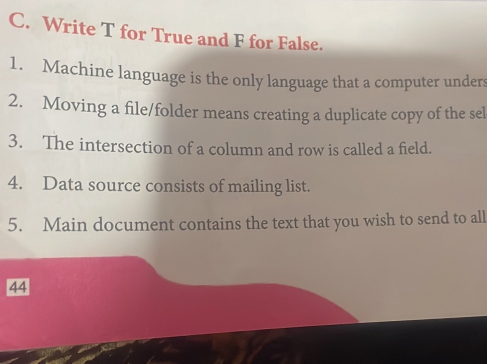C. Write T for True and F for False. 1. | StudyX