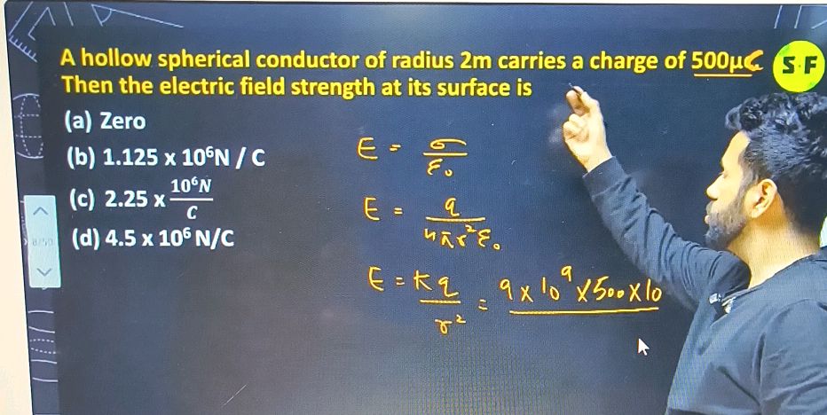 A hollow spherical conductor of radius 2m | StudyX