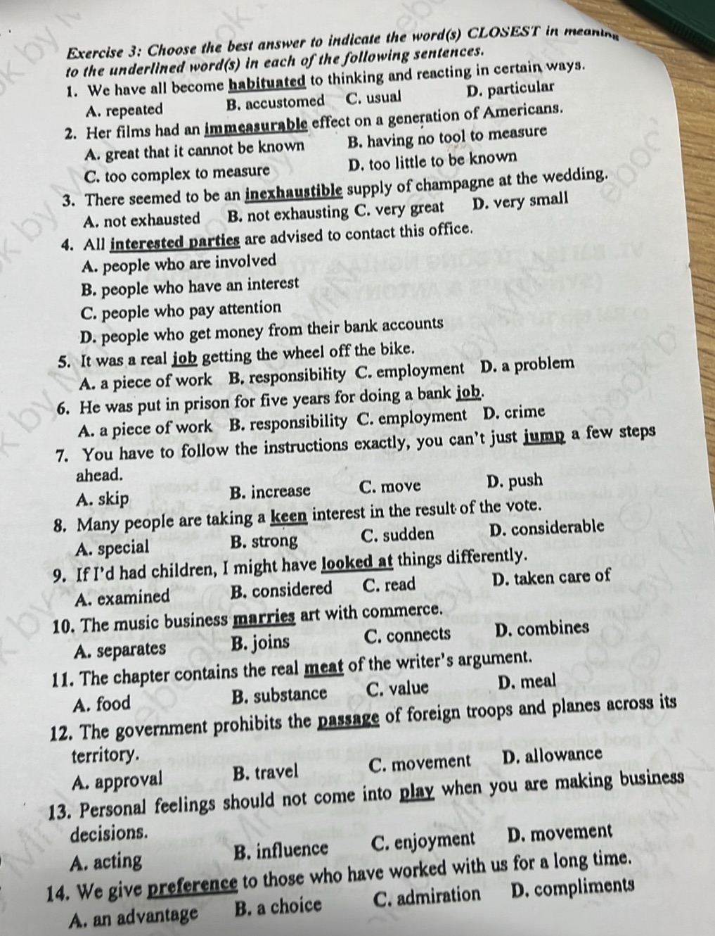 Exercise 3: Choose the best answer to | StudyX