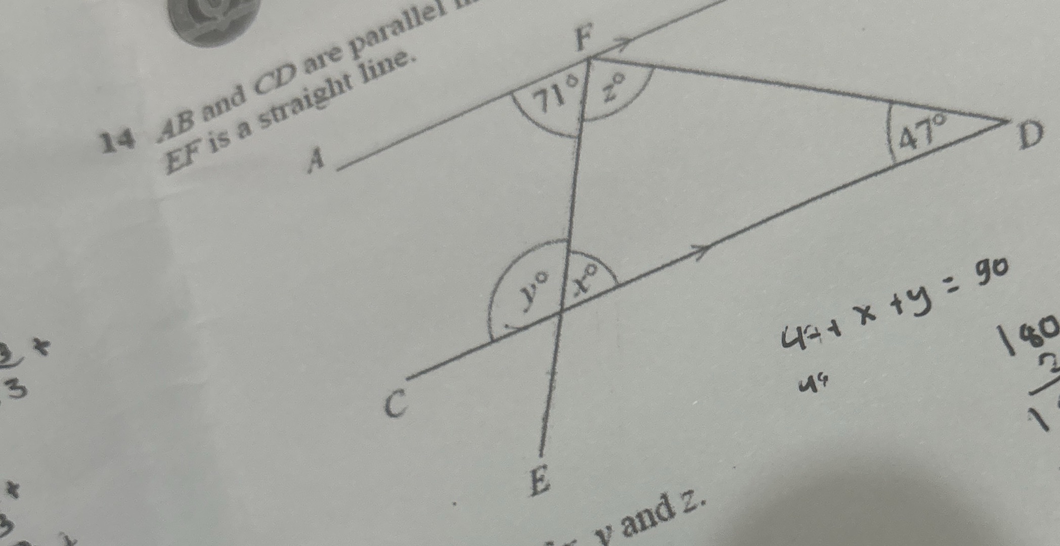 14 AB and CD are parallel, EF is a straight | StudyX