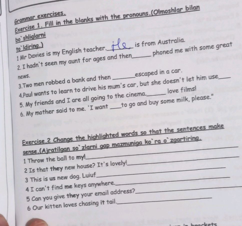 Exercise 1. Fill in the blanks with the | StudyX