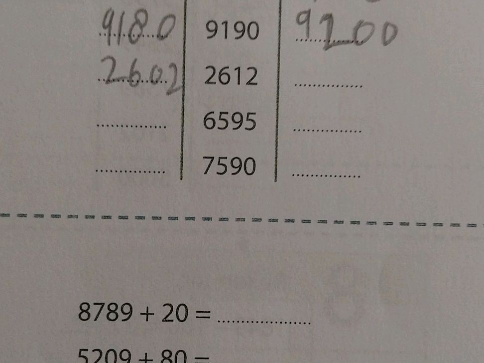 Addition problems: 8789 + 20 and 5209 + 80 | StudyX