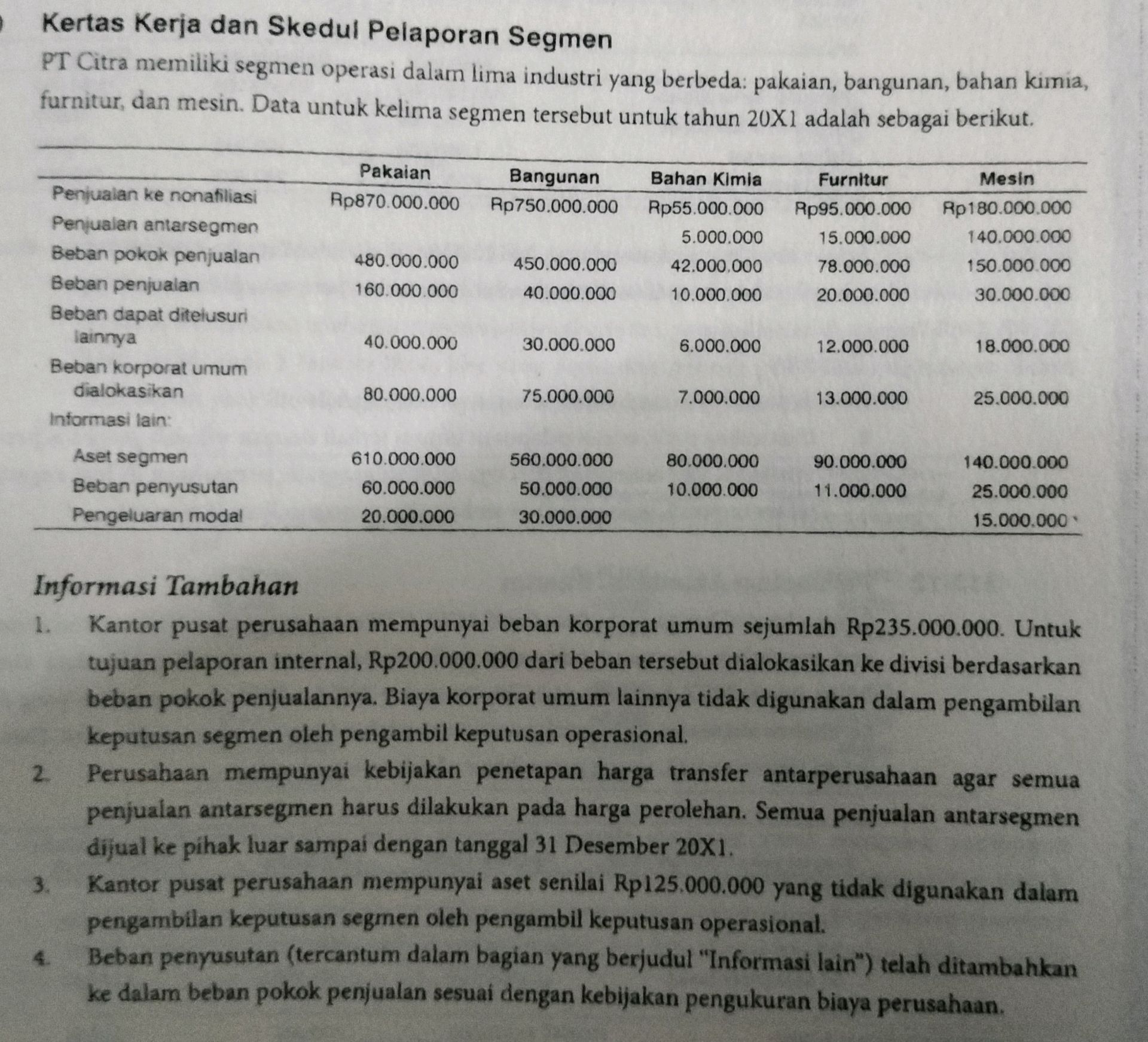Kertas Kerja dan Skedul Pelaporan Segmen PT | StudyX