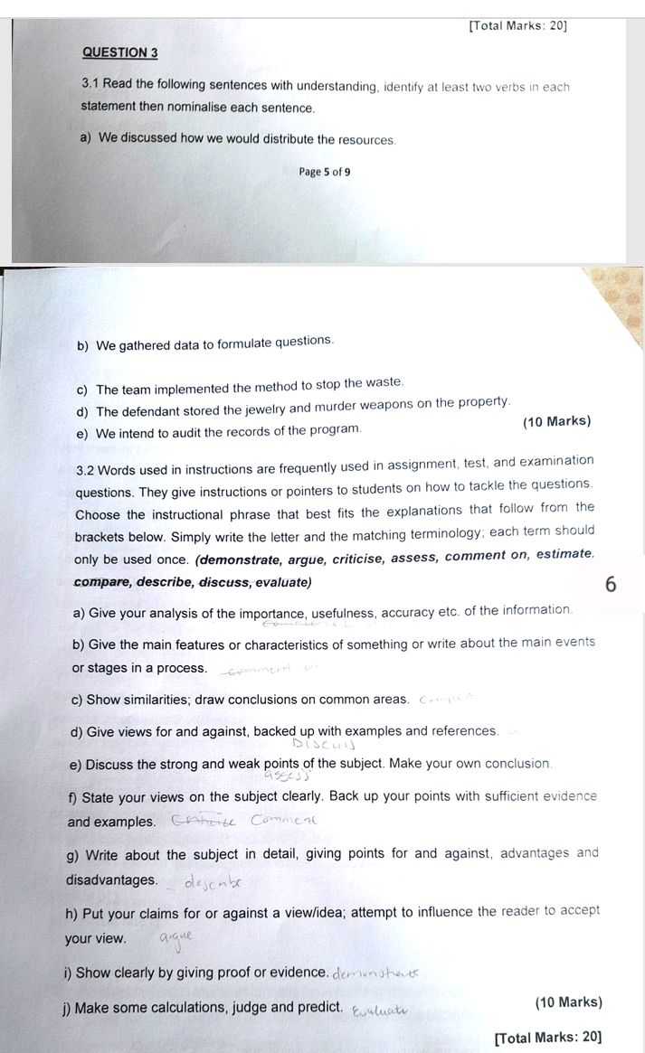 QUESTION 3 3.1 Read the following sentences | StudyX