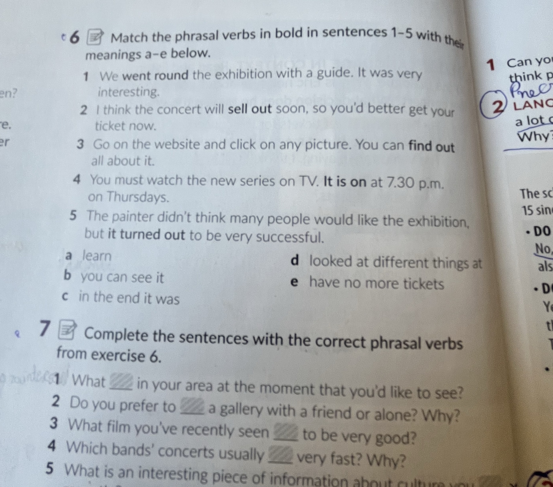 6 Match the phrasal verbs in bold in | StudyX