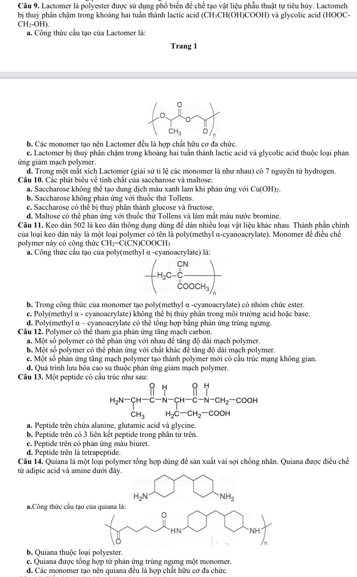 Câu 9. Lactomer là polyester được sử dụng | StudyX
