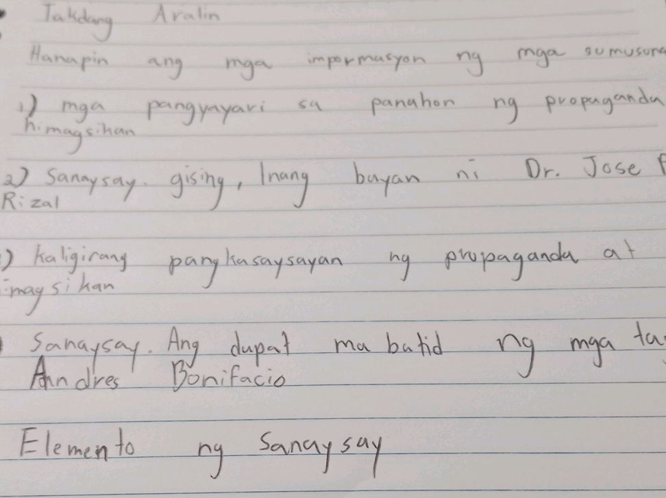 Takdang Aralin Hanapin ang mga impormasyon | StudyX