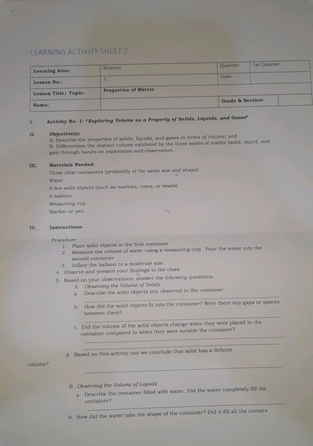 Activity No. 1: "Exploring Volume as a | StudyX