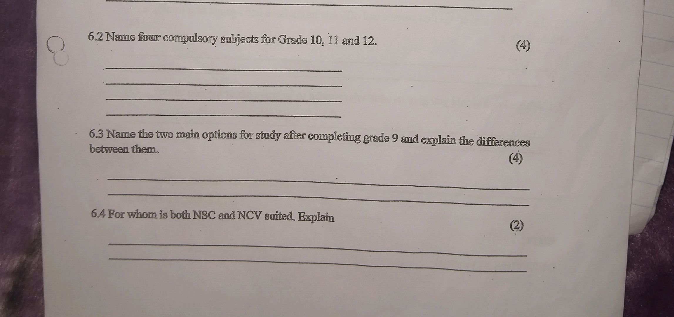 6.2 Name four compulsory subjects for Grade | StudyX