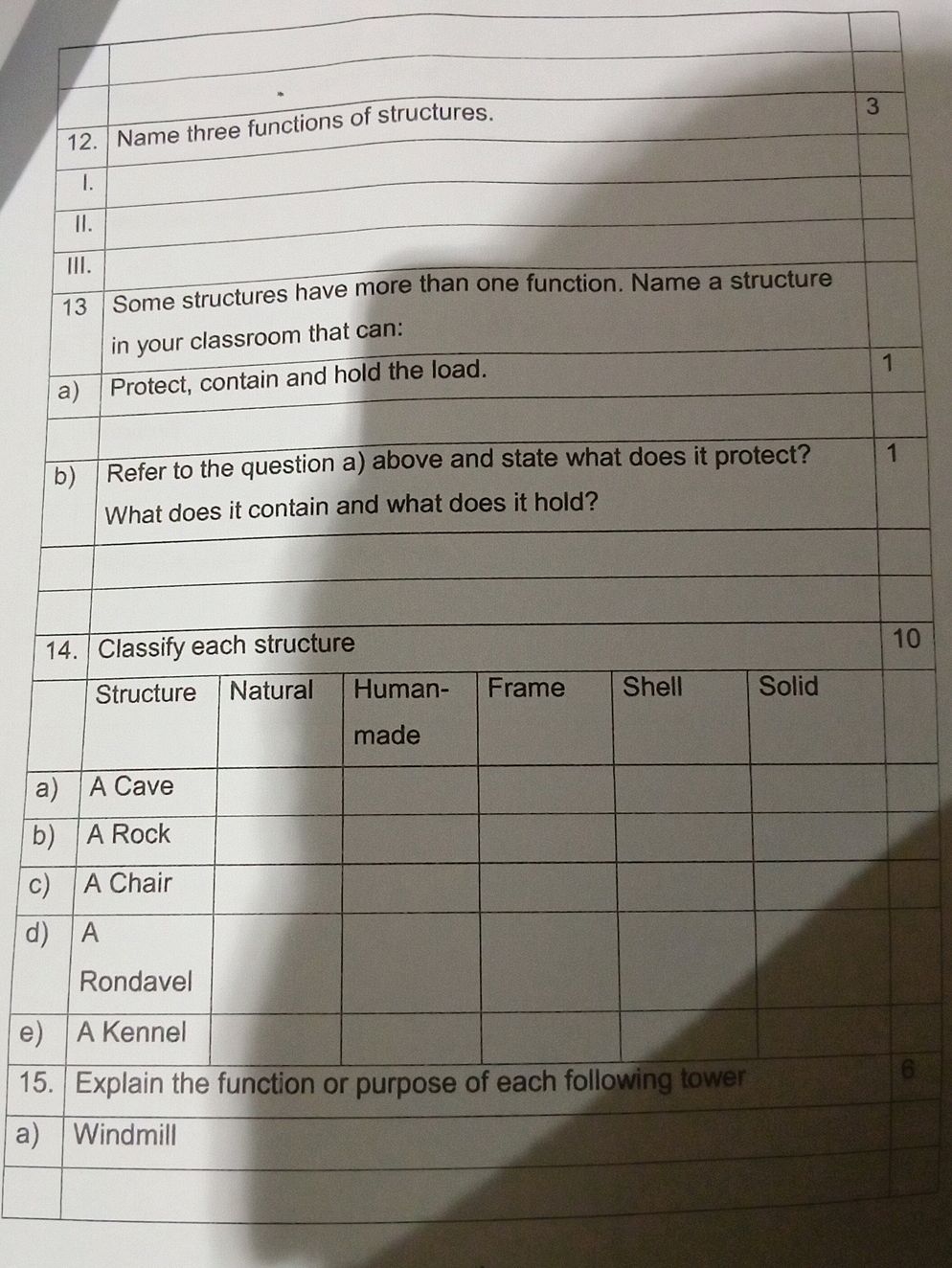12. Name three functions of structures. I. | StudyX