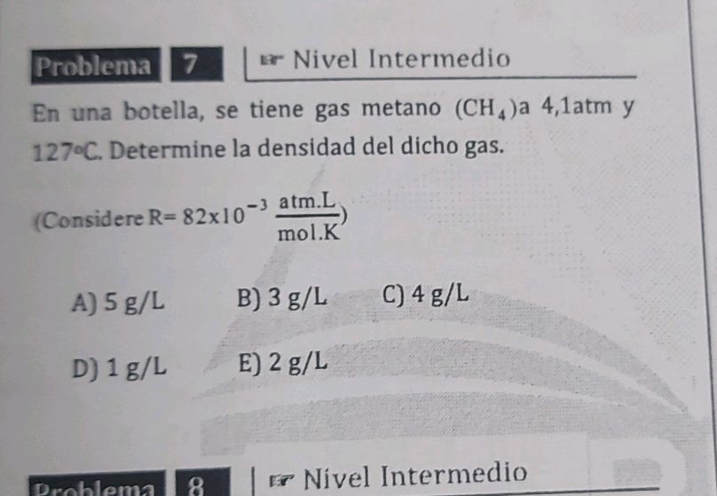 En una botella, se tiene gas metano (CH₄) a | StudyX