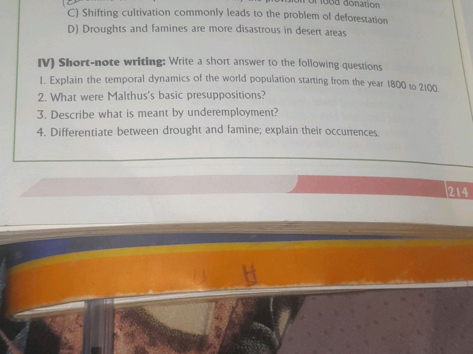 IV) Short-note writing: Write a short answer | StudyX