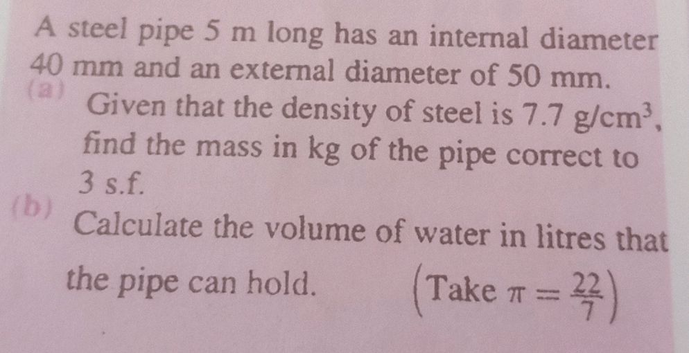 A steel pipe 5 m long has an internal | StudyX
