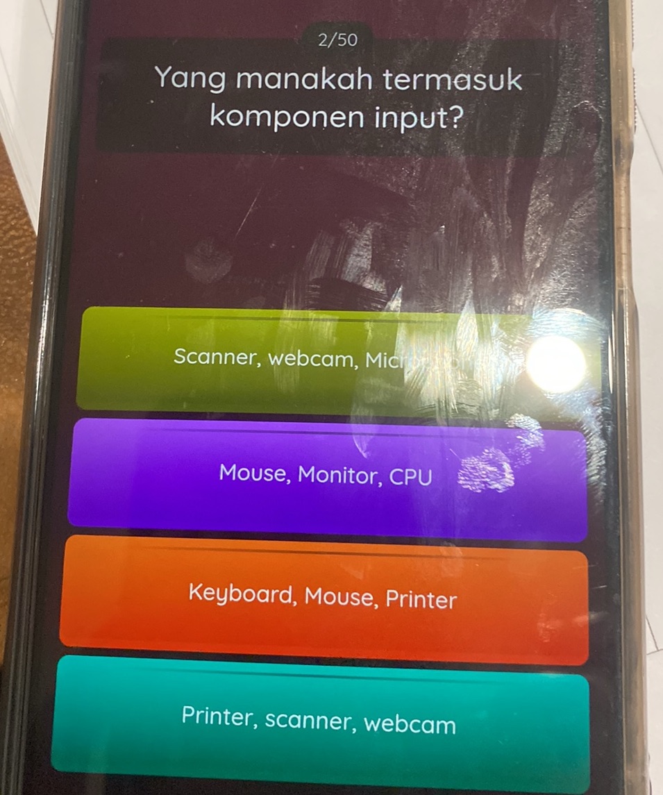 Yang manakah termasuk komponen input? | StudyX