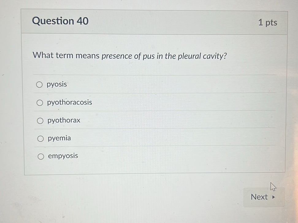 What term means presence of pus in the | StudyX