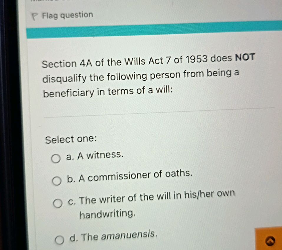 Section 4A of the Wills Act 7 of 1953 does | StudyX