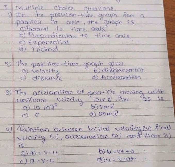 1) In the position-time graph for a particle | StudyX