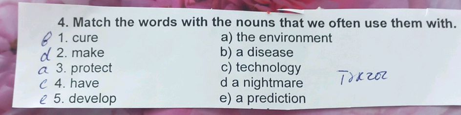 4. Match the words with the nouns that we | StudyX