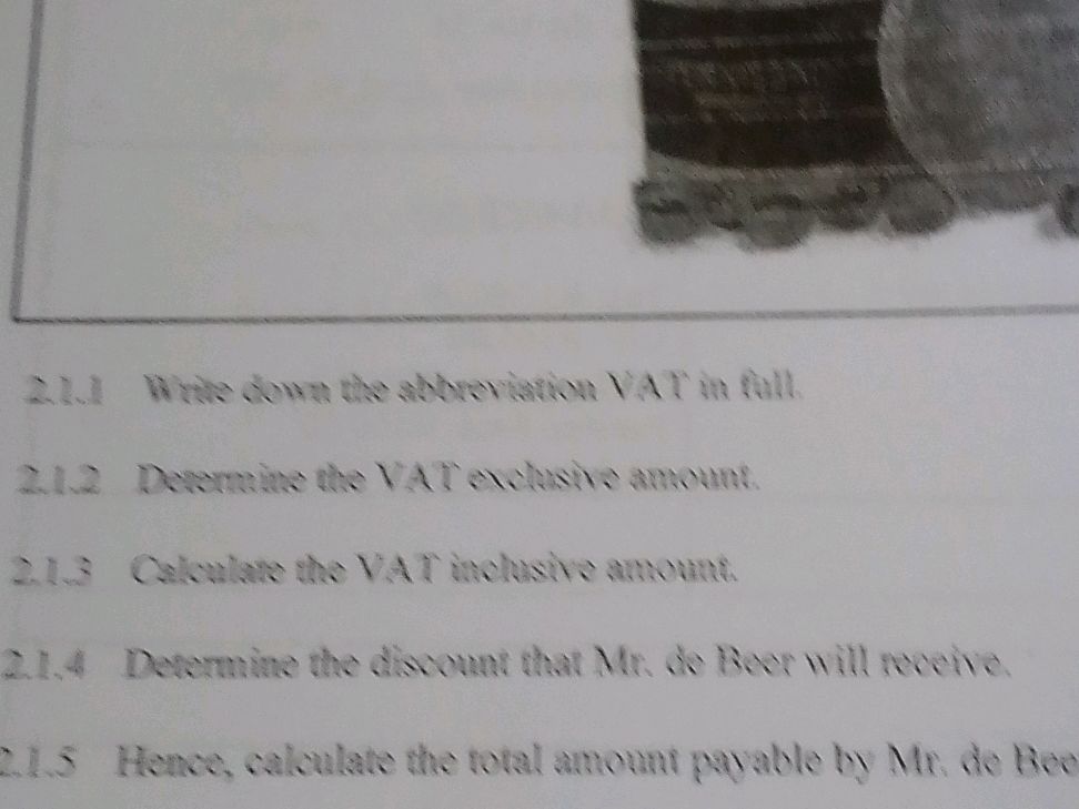 2.1.1 Write down the abbreviation VAT in | StudyX
