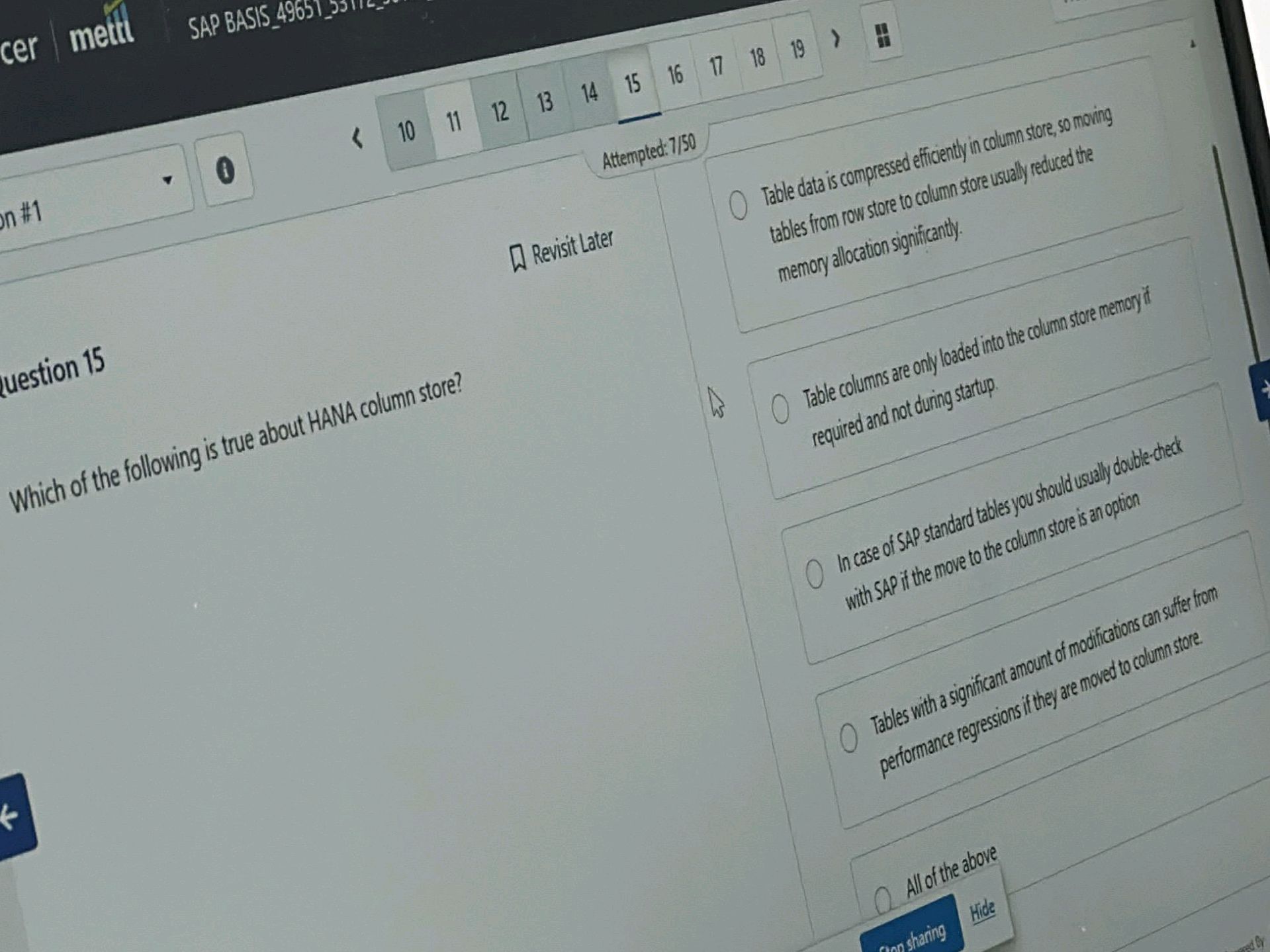 Which of the following is true about HANA | StudyX