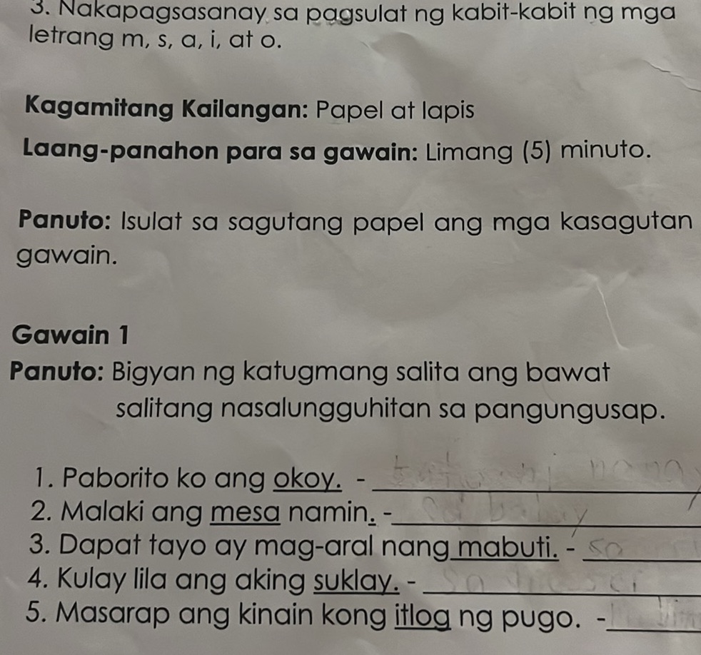 3. Nakapagsasanay sa pagsulat ng kabit-kabit | StudyX