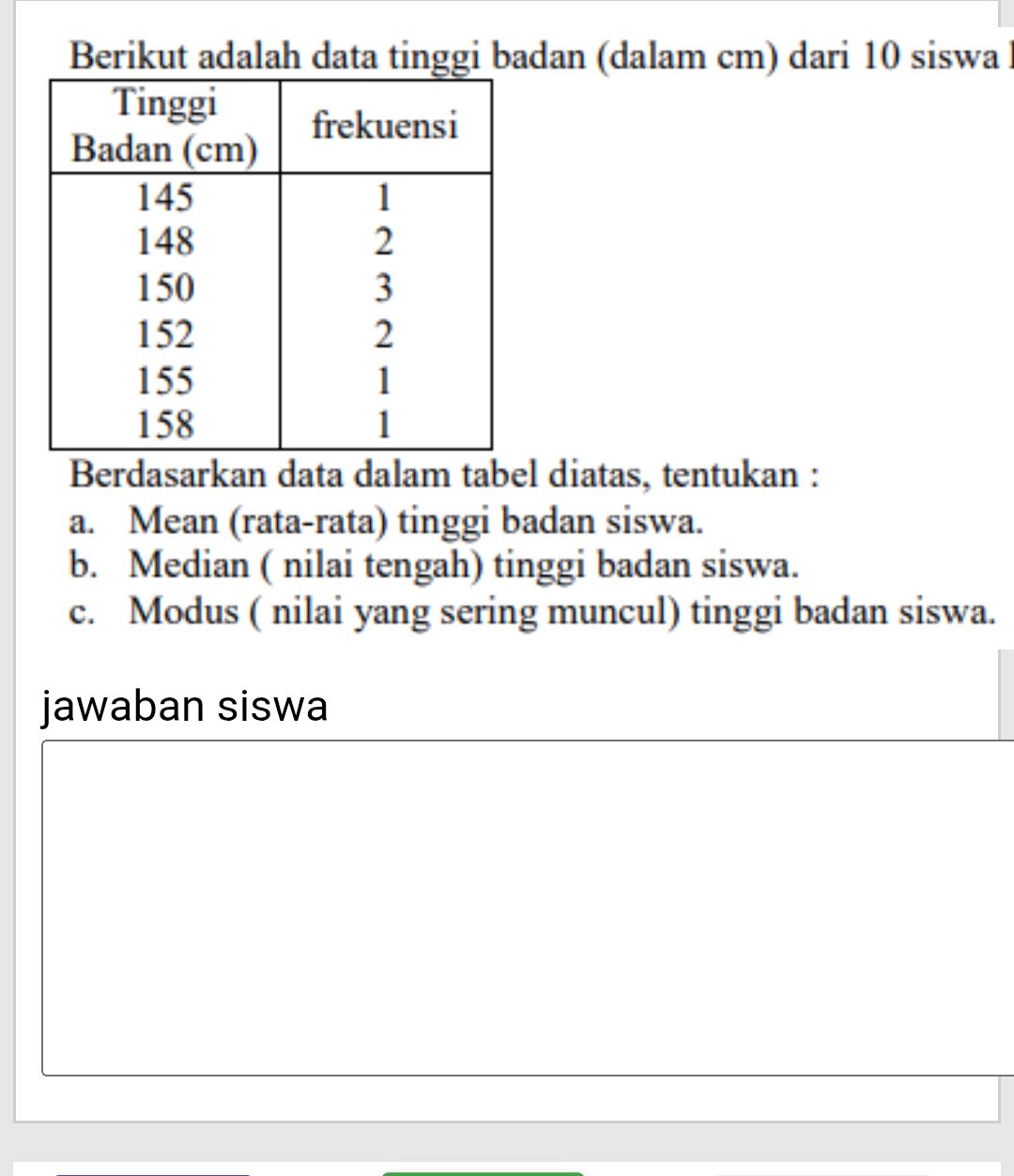 Berikut adalah data tinggi badan (dalam cm) | StudyX