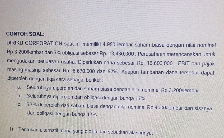 CONTOH SOAL: DIRIKU CORPORATION saat ini | StudyX