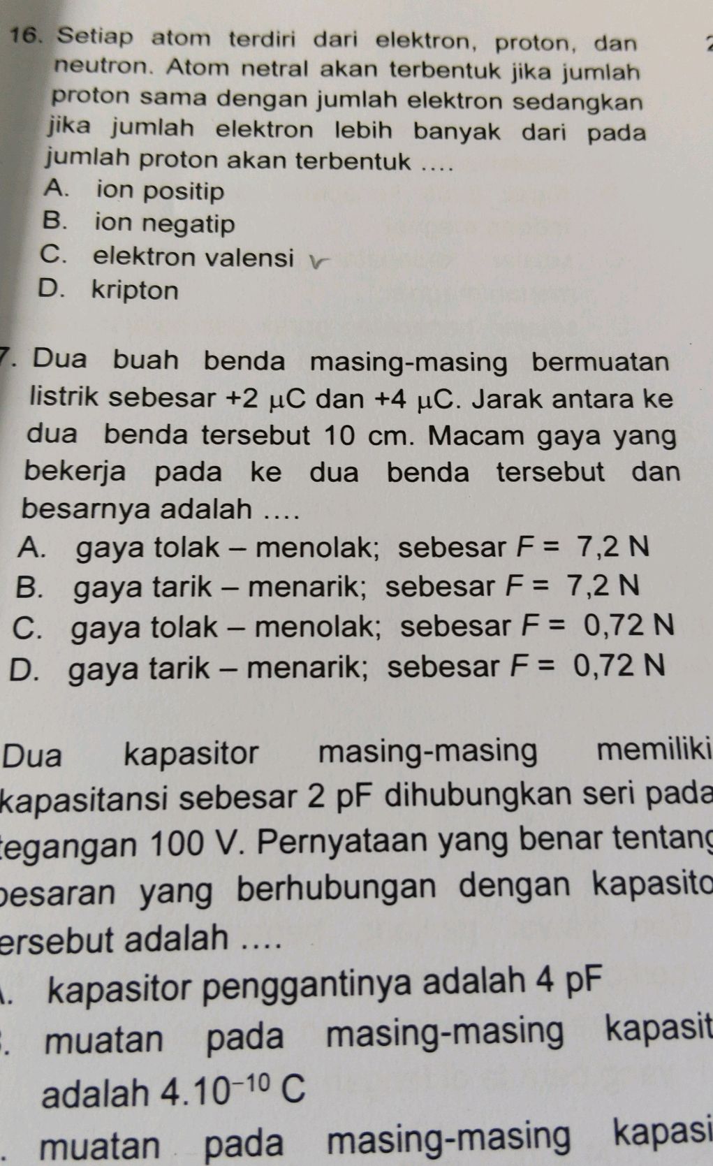 16. Setiap atom terdiri dari elektron, | StudyX