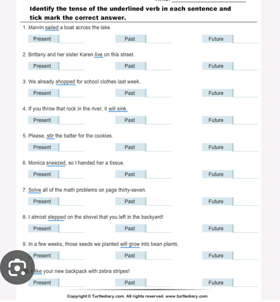 Identify the tense of the underlined verb in | StudyX