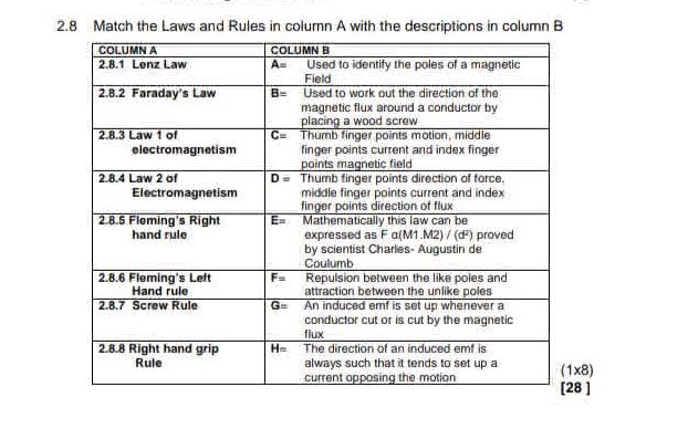 2.8 Match the Laws and Rules in column A | StudyX