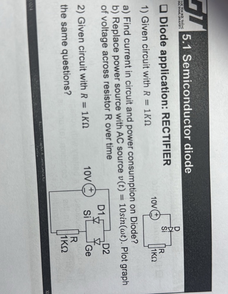 1) Given circuit with R = 1kΩ ``` 10V + -- | StudyX