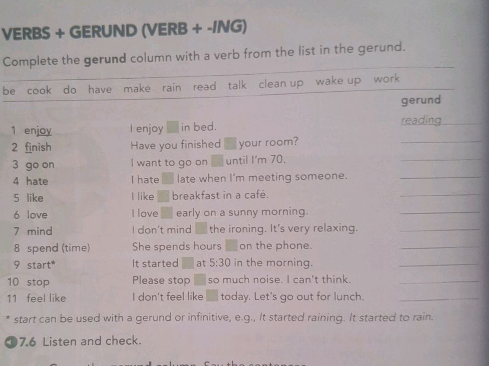 Complete the gerund column with a verb from | StudyX