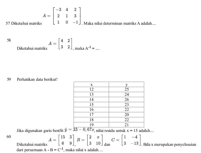 57 Diketahui matriks $A = -3 4 2 \ 2 | StudyX