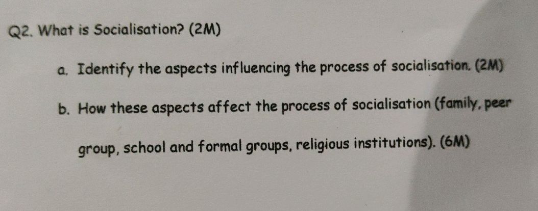Q2. What is Socialisation? (2M) a. Identify | StudyX