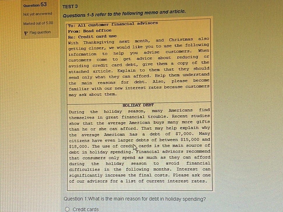 Question 1: What is the main reason for debt | StudyX