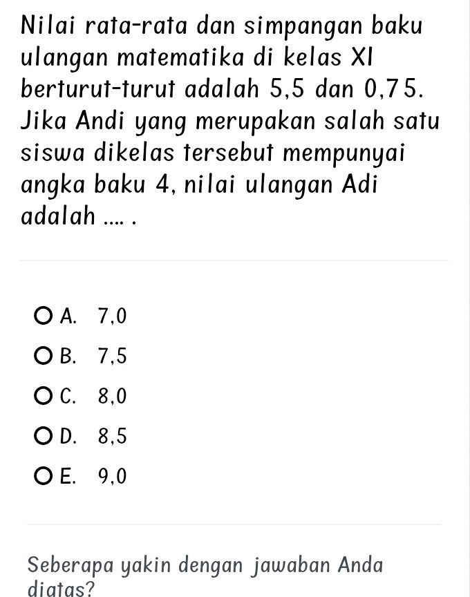 Nilai rata-rata dan simpangan baku ulangan | StudyX