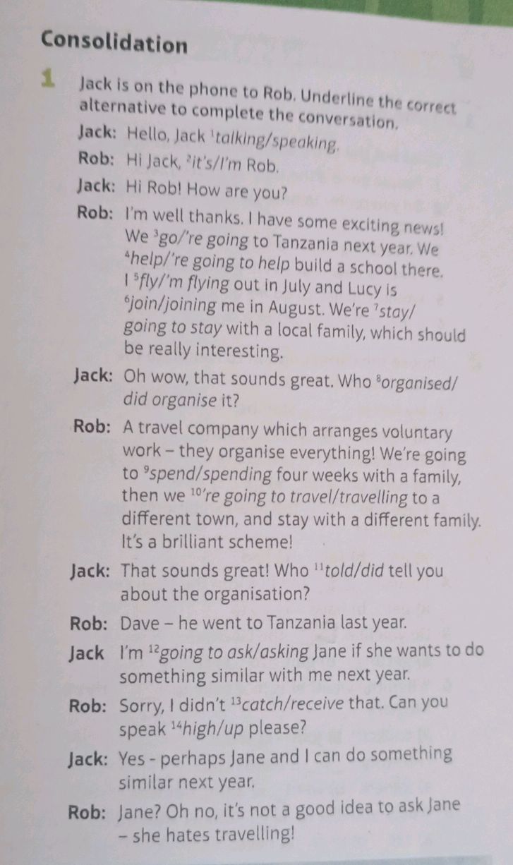 1 Jack is on the phone to Rob. Underline the | StudyX