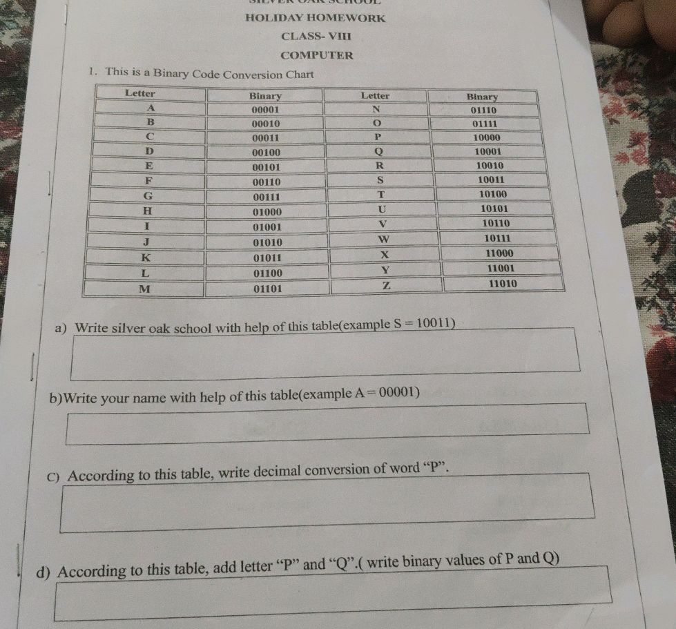 Letter | Binary | |---|---| | A | | StudyX