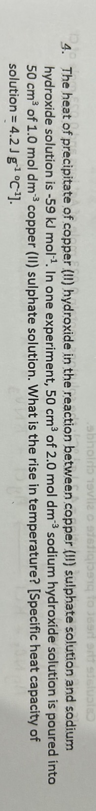 4. The heat of precipitate of copper (II) | StudyX